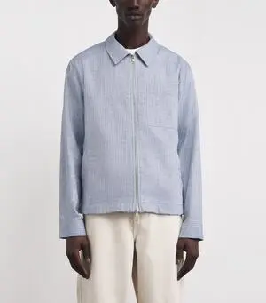 WAX LONDON Cotton-linen Herringbone Eldon Jacket - Blue