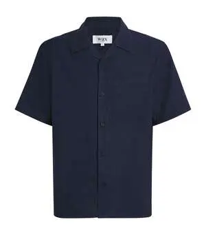 WAX LONDON Linen Short-sleeve Didcot Shirt - Navy