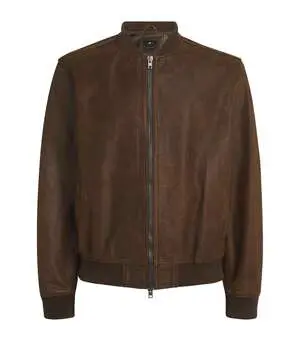 7 For All Mankind Distressed Leather Bomber Jacket