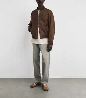 7 For All Mankind Distressed Leather Bomber Jacket