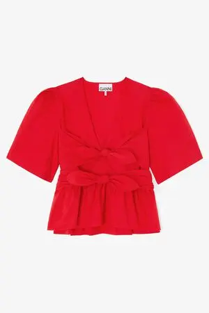 GANNI V-neck Scarf Detail Blouse - Red