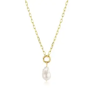 SET & STONES Gold Paperclip Chain Baroque Pearl Pendant Necklace - Gold/white