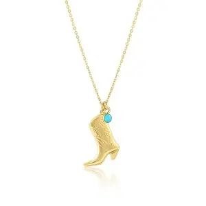 SET & STONES Set & Stones Gold And Turquoise Cowboy Boot Charm Necklace Gold/blue