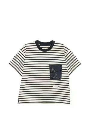 AND WANDER Stripe Pattern Pocket T-shirt - Blue