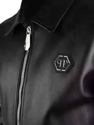 Philipp Plein Logo Patch Leather Jacket