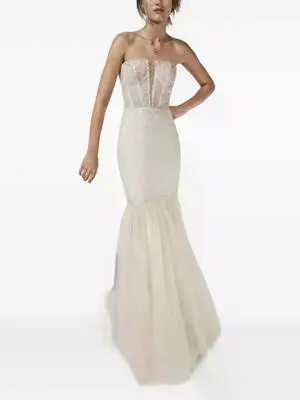 Vera Wang Embellished Strapless Sweetheart Neck Corset Bodice Mermaid Gown