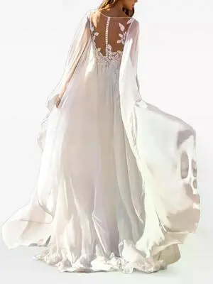 PRONOVIAS Lace-appliqué Cape-sleeve Maxi Dress