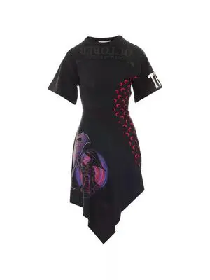 MARINE SERRE Asymmetrical Graphic Print Dress - Black
