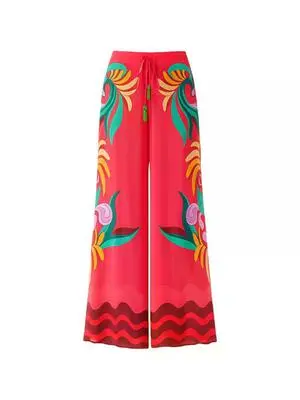 Farm Rio Graphic Print Palazzo Pants - Red