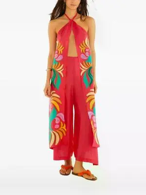 Farm Rio Graphic Print Halterneck Top - Red