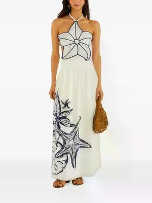 Farm Rio Coast Stars Halterneck Maxi Dress - White