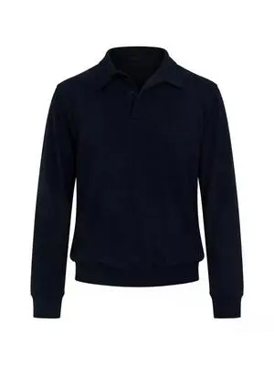 LES TIEN Piqué Long-sleeved Polo Shirt - Blue