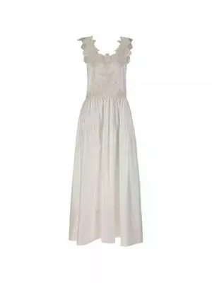 MAURIZIO MYKONOS Sleeveless Maxi Dress With Lace Inserts And Scalloped Trim