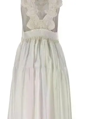MAURIZIO MYKONOS Sleeveless Maxi Dress With Lace Inserts And Scalloped Trim