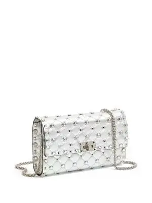 Valentino Garavani Rockstud Spike Shoulder Bag In Laminated Nappa Leather With Cabochon Stones