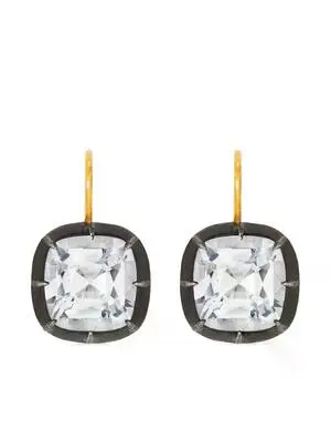 Fred Leighton 18kt Yellow Cushion White Topaz Collet Drop Earrings - Gold