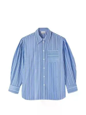 GANNI Striped Balloon-sleeve Shirt - Blue