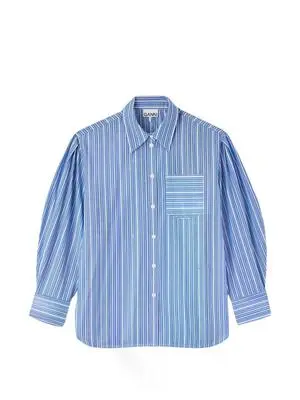GANNI Striped Balloon-sleeve Shirt - Blue