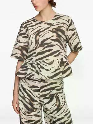 GANNI Zebra-print Peplum Hem Blouse