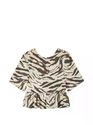 GANNI Zebra-print Peplum Hem Blouse