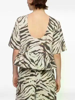 GANNI Zebra-print Peplum Hem Blouse - Neutrals