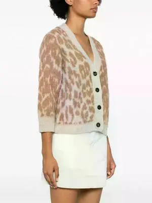 GANNI Leopard Jacquard Cardigan