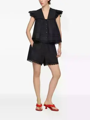 GANNI Lace-trimmed Shorts - Black