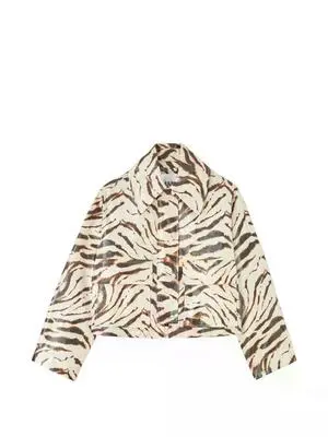 GANNI Laminated Zebra Print Jacket - Neutrals