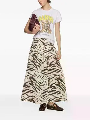 GANNI Zebra Print Gathered Maxi Skirt