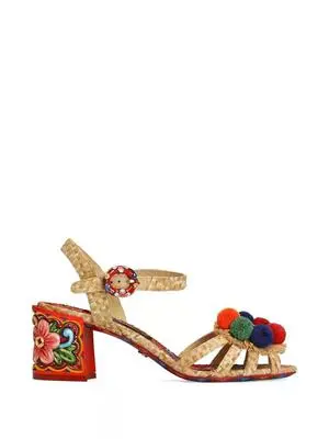 Dolce & Gabbana Embroidered Raffia Sandals - Neutrals