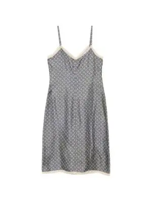 Prada Geometric Print Lace-trimmed Slip Dress - Grey