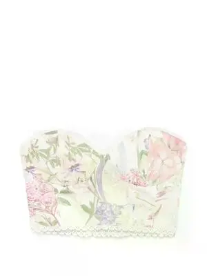 Charo Ruiz Ibiza Bio Floral-print Lace-trim Cropped Top - Neutrals