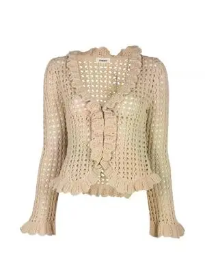 L'Agence Solaris Open-stitch Ruffled Cardigan