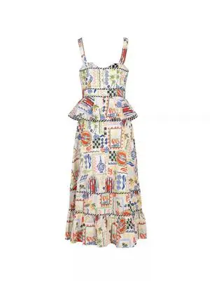 Hunter Bell Lacey Peplum-waist Tiered Midi Dress - White