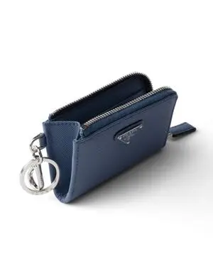 Prada Saffiano Leather Mini Pouch With Keychain - Blue