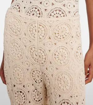 FRAME Crochet Cotton Wide-leg Pants Cream - Beige