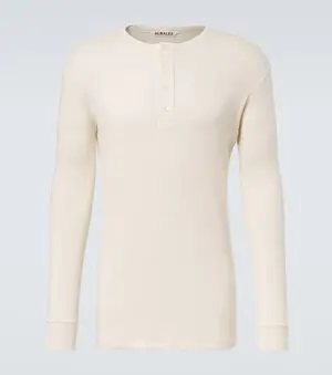 Auralee Ribbed-knit Cotton Henley Shirt - White