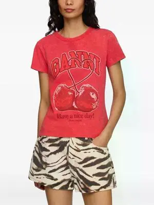 GANNI Cherry Print Organic Cotton T-shirt - Red
