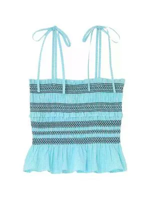 GANNI Shirred Gingham Top