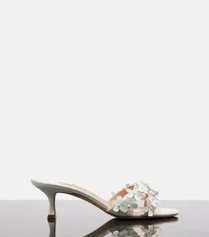 Manolo Blahnik Floral-appliqué Leather Mules - White