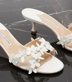 Manolo Blahnik Floral-appliqué Leather Mules - White