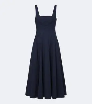 Staud Wells Cotton Poplin Midi Dress - Blue
