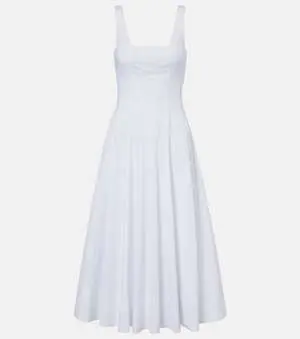 Staud Wells Cotton Poplin Midi Dress - White