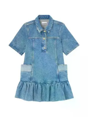 GANNI Denim Ruffled Mini Dress