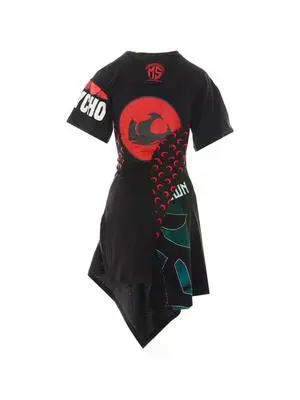 MARINE SERRE Asymmetrical Patchwork Dress With Crescent Moon Print