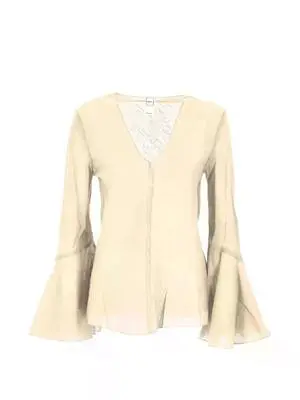 120% Lino Flared-sleeve V-neck Blouse