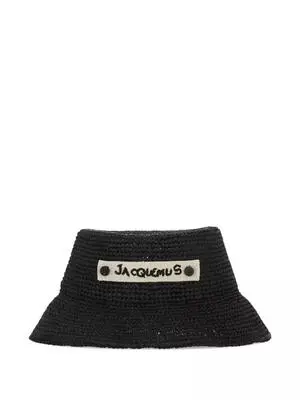 Jacquemus The Plage Logo-patch Woven Bucket Hat - Black