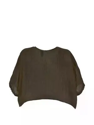 120% Lino Cropped Tassel Blouse - Brown