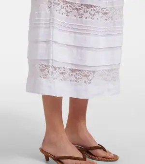 DÔEN Sidra Lace-trimmed Ramie Midi Skirt