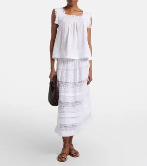 DÔEN Sidra Lace-trimmed Ramie Midi Skirt